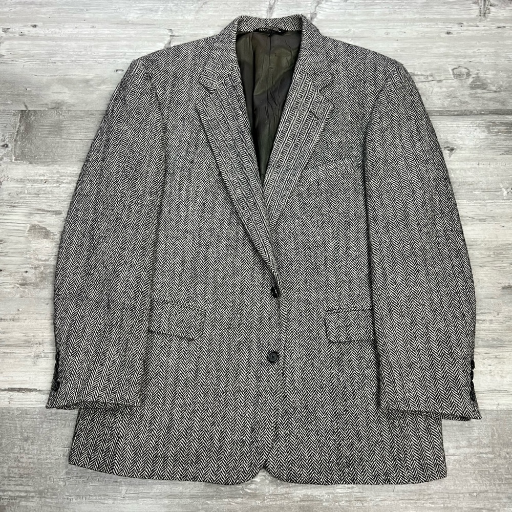 Harris Tweed Grey & Black Herringbone Sport Coat 44r - Gem
